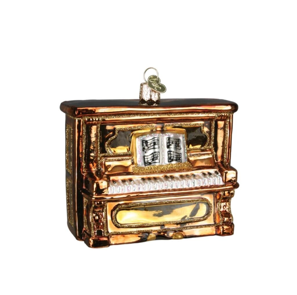BROWN UPRIGHT PIANO – OLD WORLD CHRISTMAS – RITZY CHRISTMAS